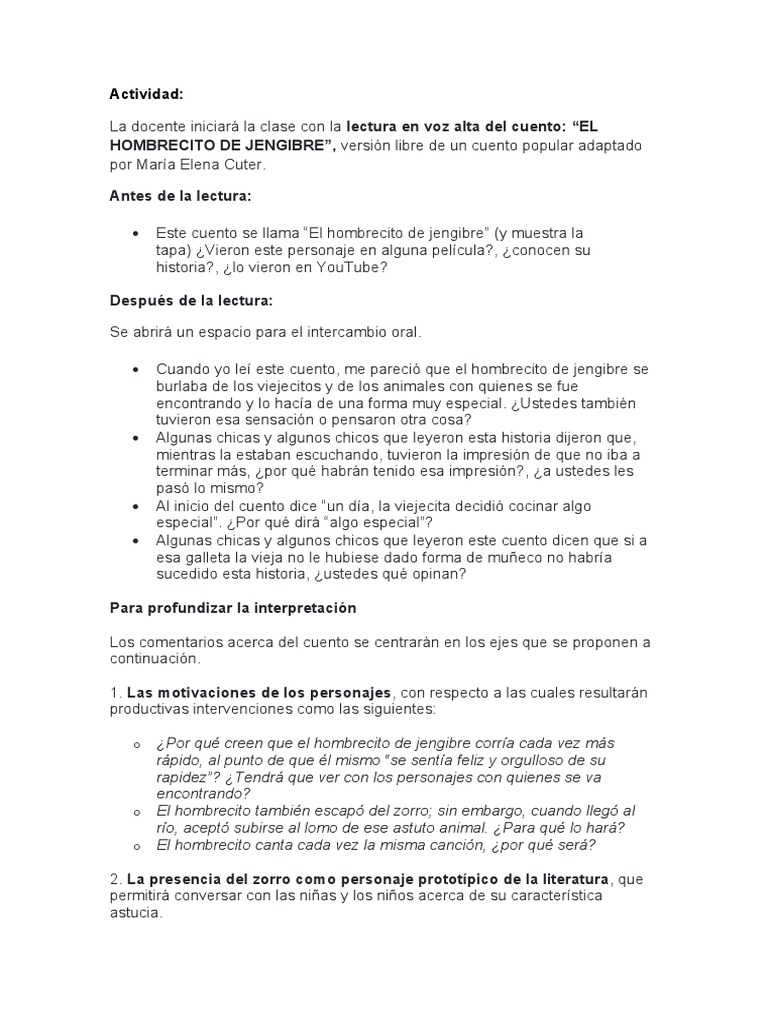 Planificación Primaria: Hombrecito de Jengibre | PDF