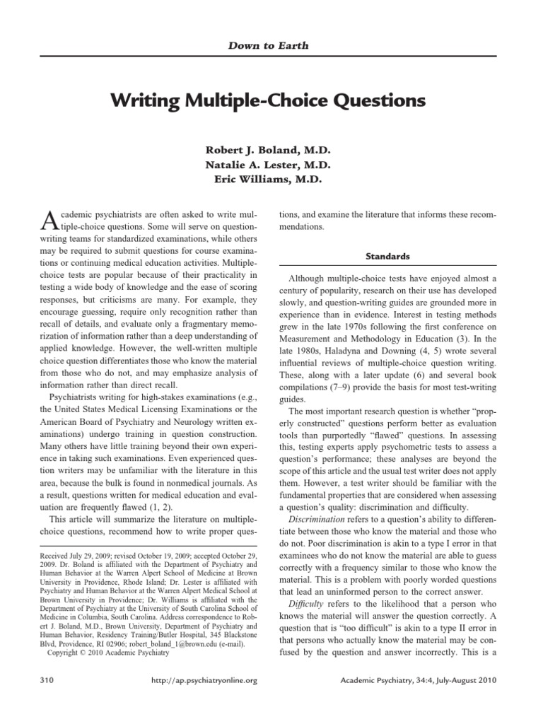 Writing Multiple-Choice Questions | PDF | Multiple Choice | Test ...