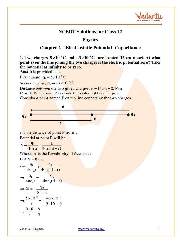 NCERT Solutions for Class 12 Physics Chapter 2 Electrostatic Potential ...