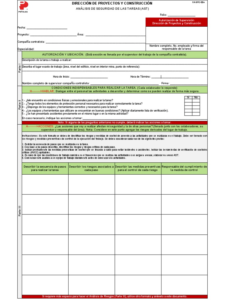 FA-DPC-004 Formato AST | PDF