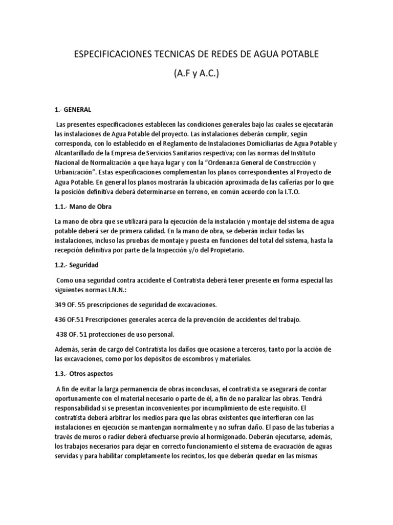 Especificaciones Tecnicas de Redes de Agua Potable | PDF | Cobre | Tubería (transporte de fluidos)