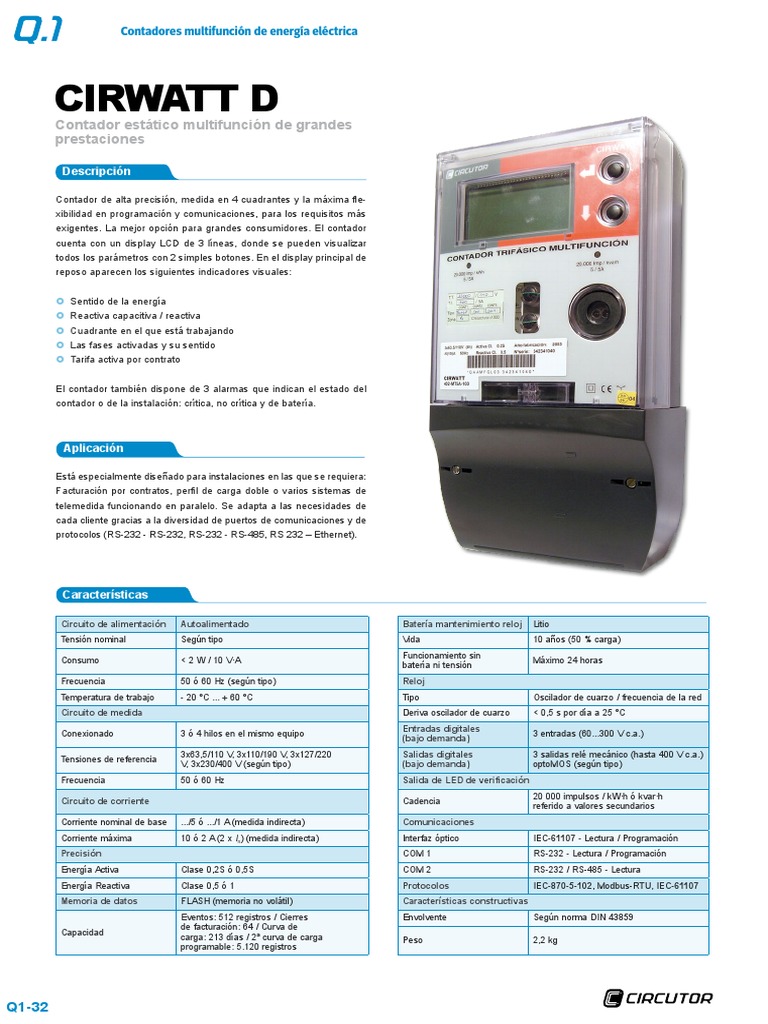 Circutor CIRWATT-D-400 Serie Datasheet | PDF | Corriente alterna | Frecuencia