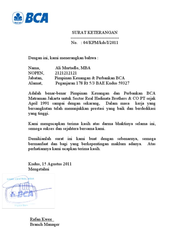 Alimurtadlo Bca Letter | PDF