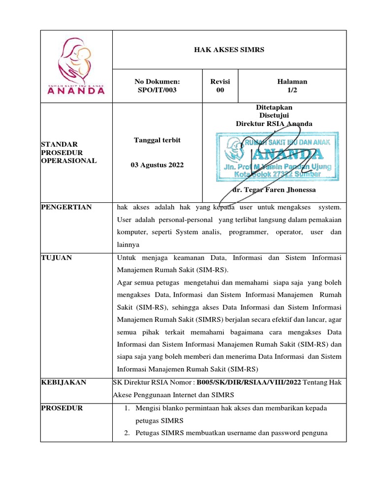 Spo Hak Akses Simrs | PDF
