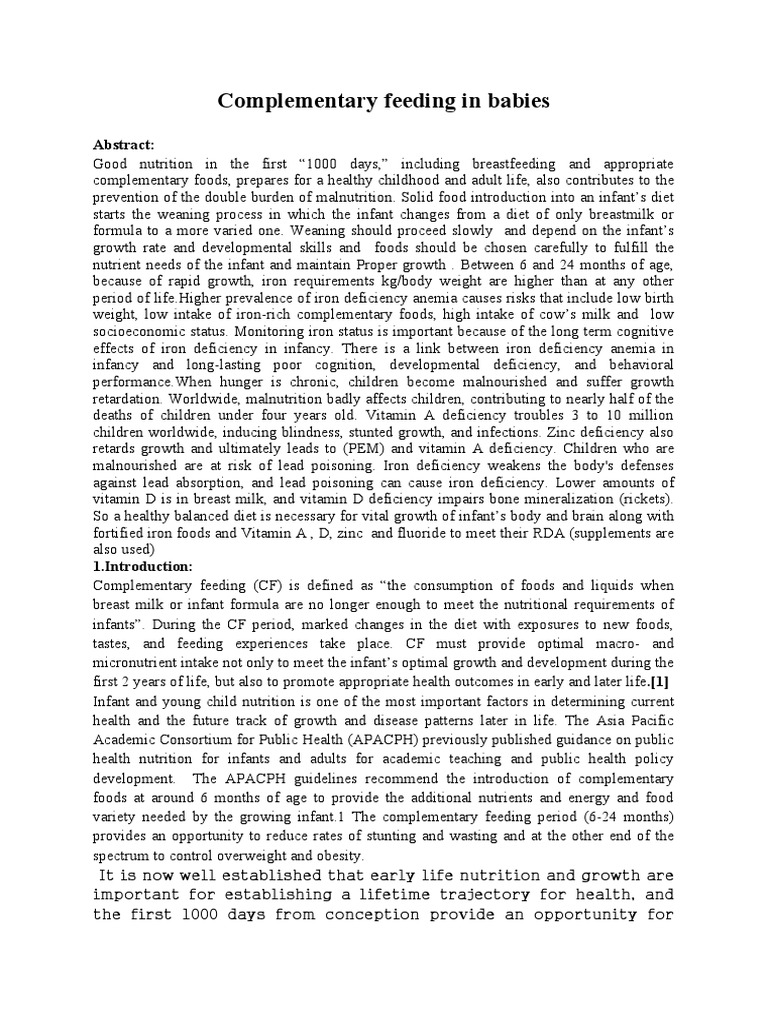 Complementary feeding in babaies research work | PDF | Malnutrition ...