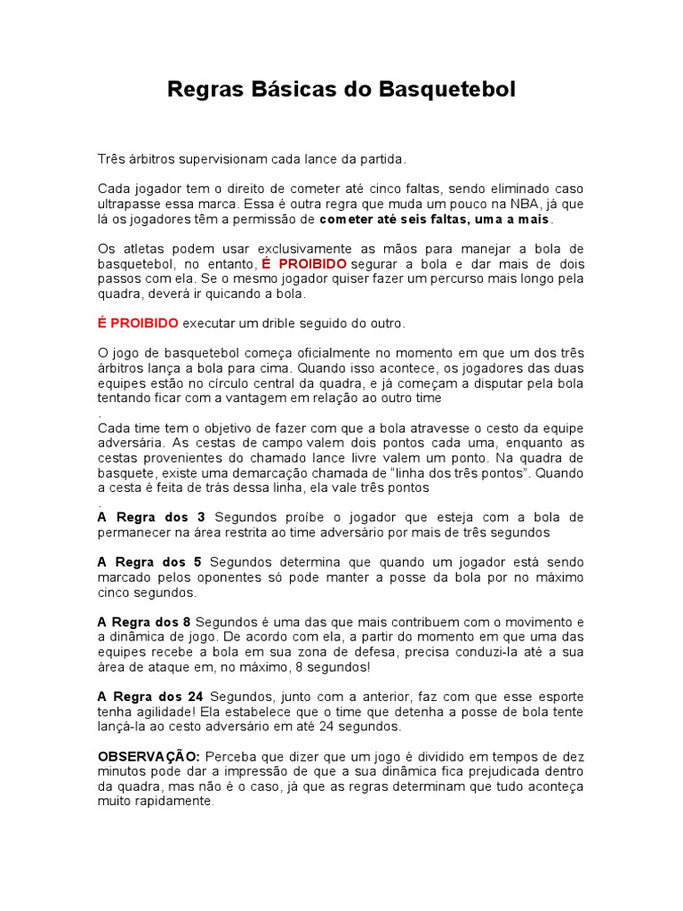 Regras Básicas do Basquetebol | PDF