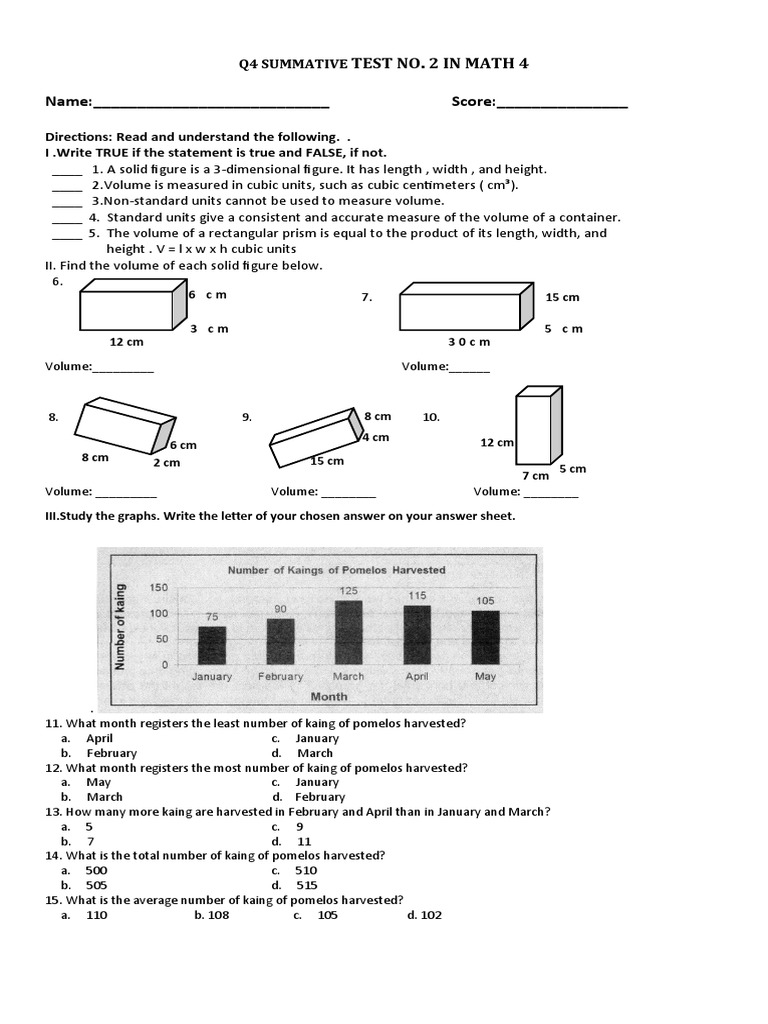 q4 Math 4 Sum 2 | PDF | Volume | Length