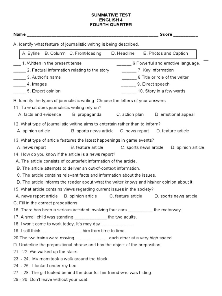 Summative Test #2 English | PDF