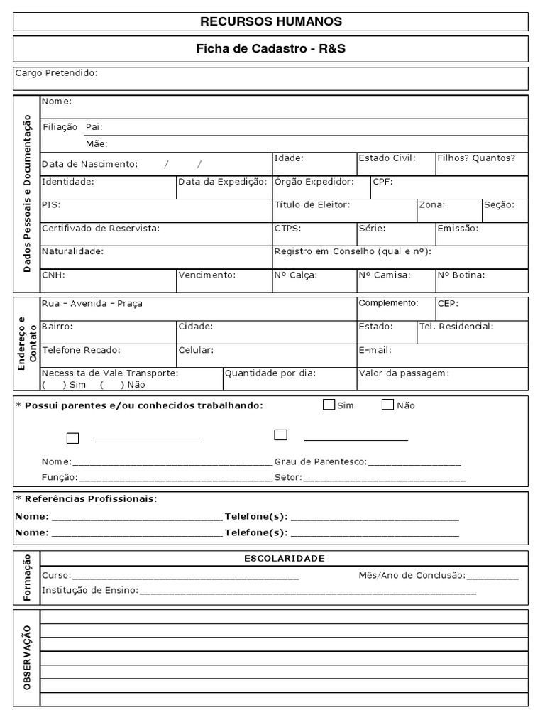 Ficha de Cadastro de Funcionario | PDF Ficha de Cadastro de Funcionario | PDF