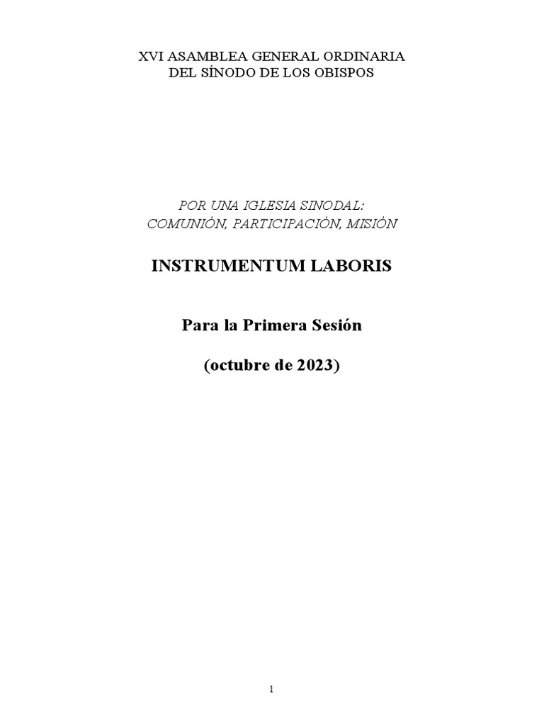 Instrumentum Laboris - Octubre 2023 | PDF | Iglesia Católica | eucaristía