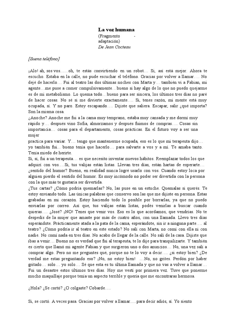 Despedida emocional en "La voz humana" | PDF | Artes del Lenguaje y ...
