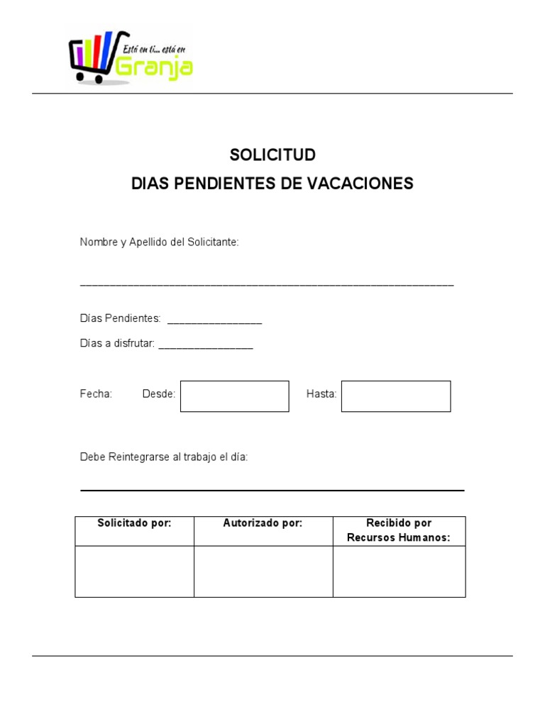 FORMATO DE Solicitud DIAS PENDIENTES de Vacaciones | PDF