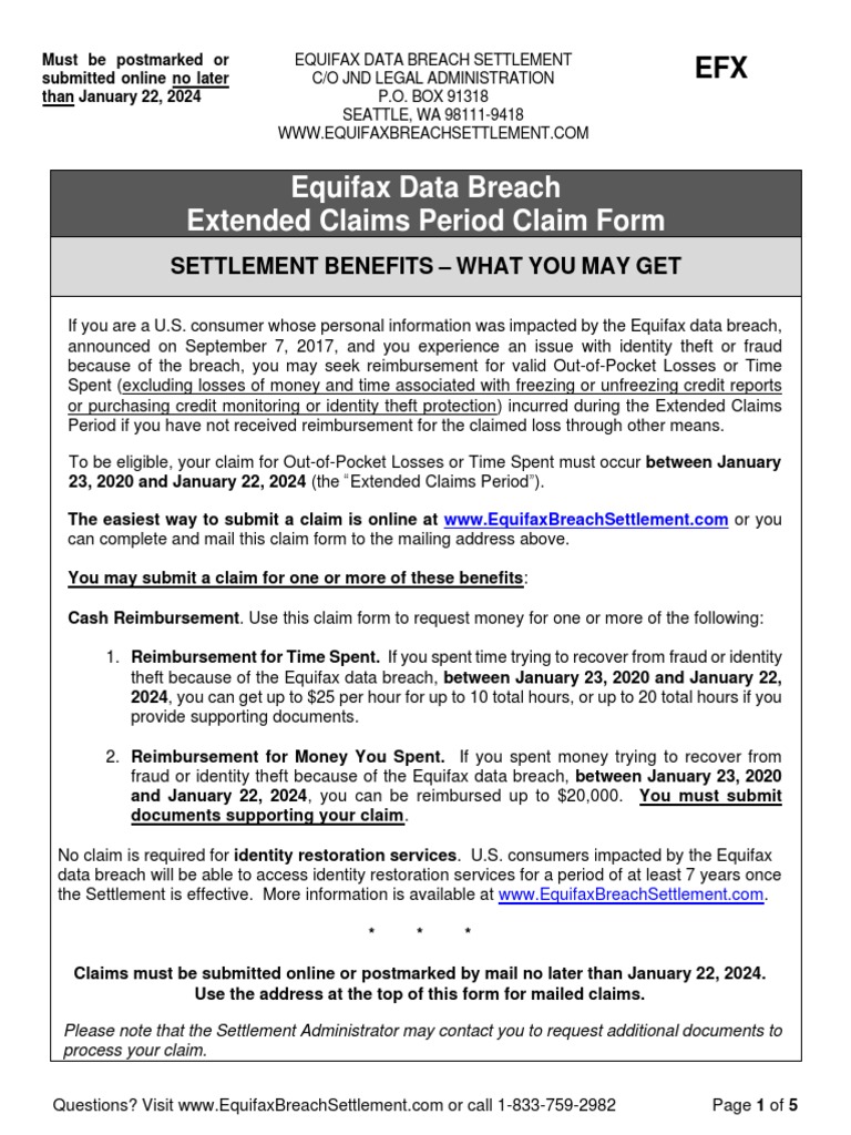 1033 EFX Claim Form For Extended Claims Period (7.20.2022) | PDF ...