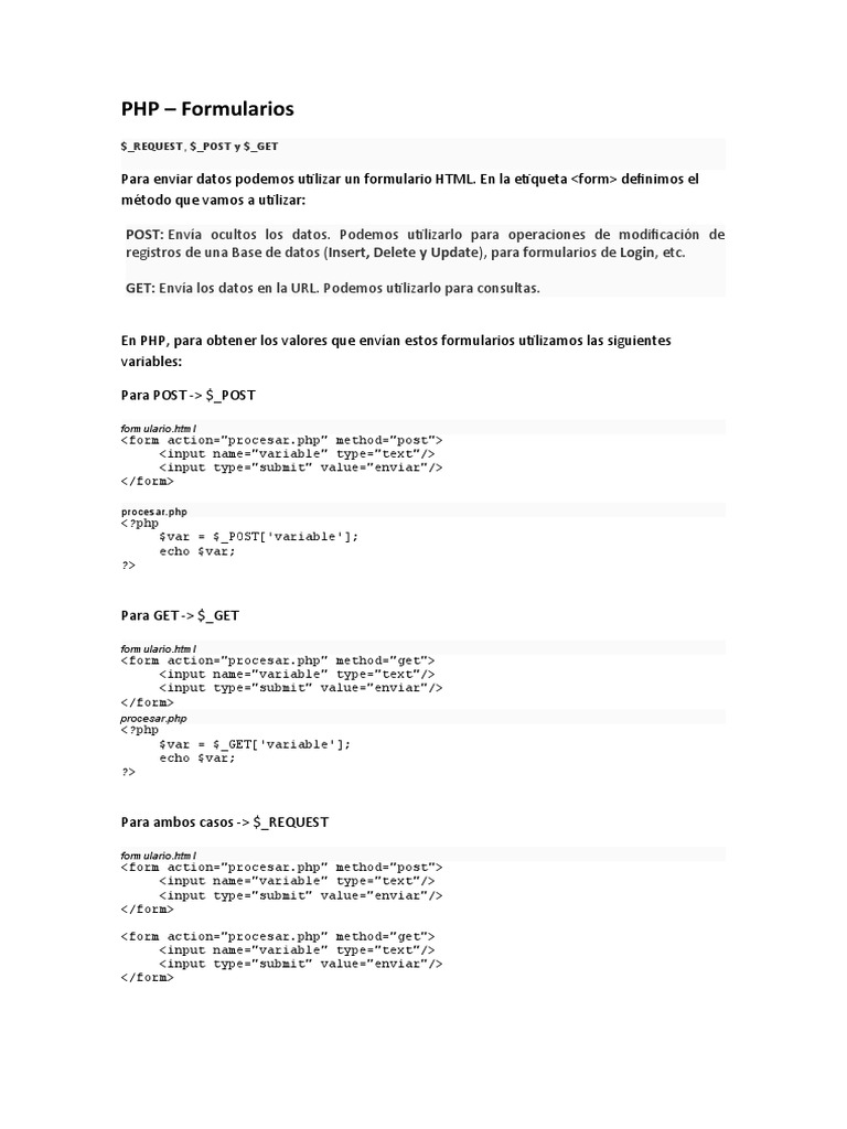 PHP-Formularios Ejercicios | PDF