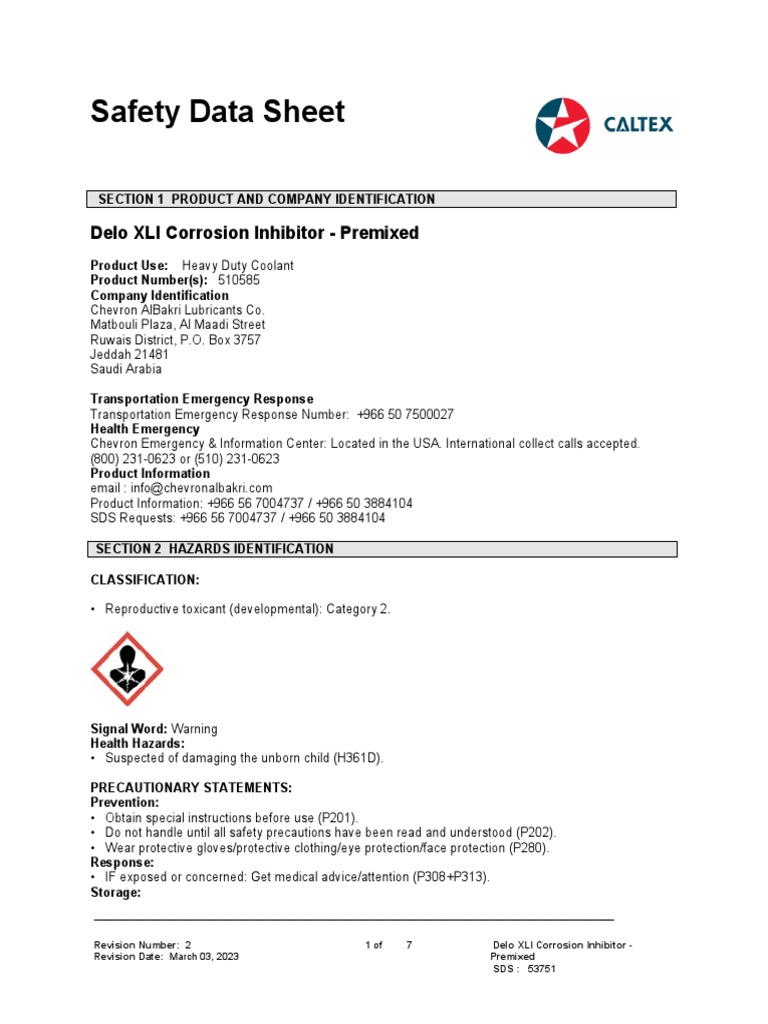 Delo XLI Corrosion Inhibitor SDS | PDF