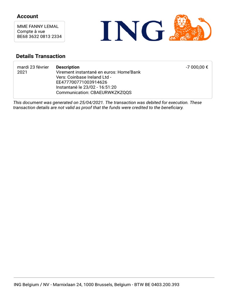 ING Belgium Transaction Receipt | PDF