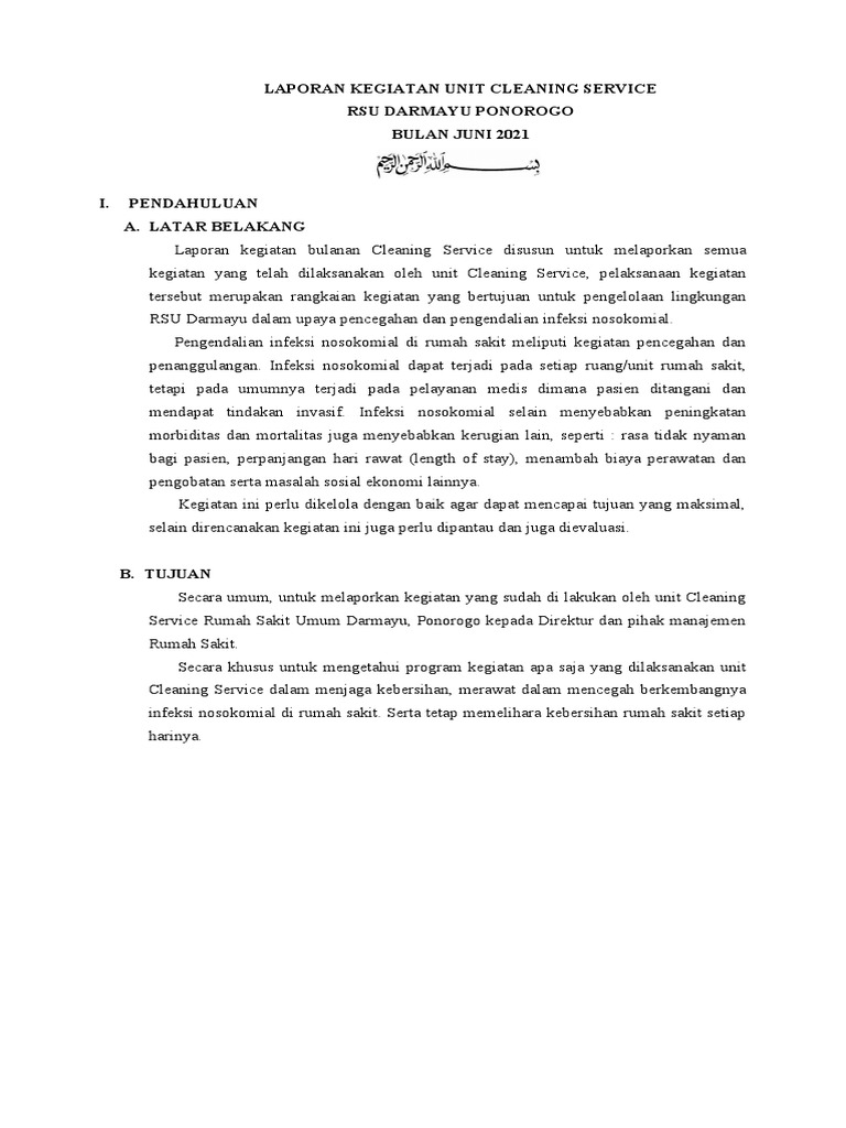 Laporan Bulanan Cleaning Service RSU | PDF