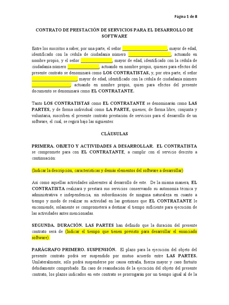 Contrato de Prestación de Servicios para El Desarrollo de Software | PDF