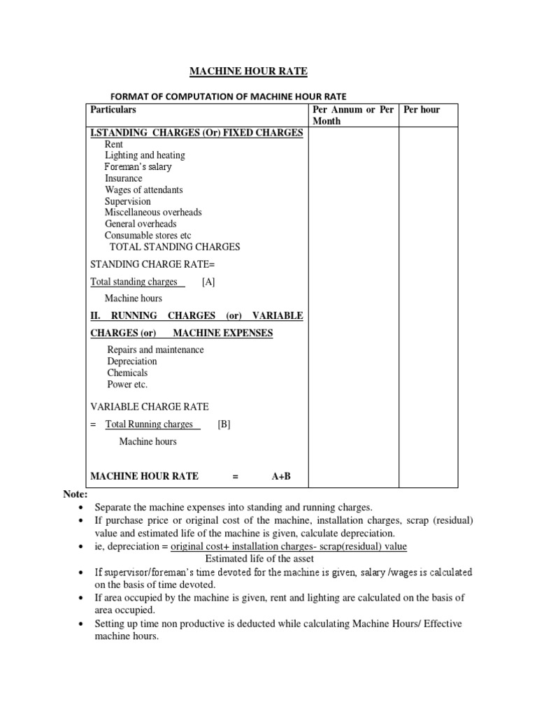 Machine Hour Rate Ormat of Computation of Machine Hour Rate | PDF ...