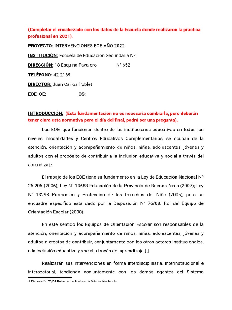 Trabajo Final Proyecto de Intervencion EOE 2022 (2) | PDF | Adultos | Educación sexual