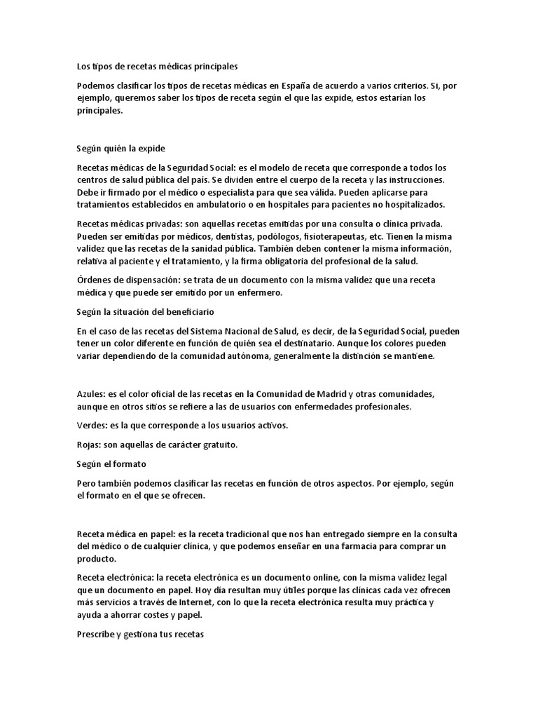 Tipos de recetas médicas en España | PDF | Relaciones personales ...