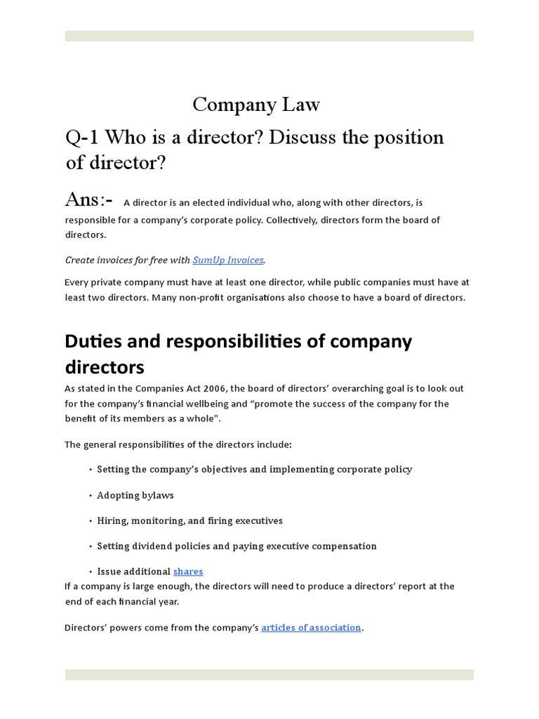 Company Law Pdf Board Of Directors Quorum