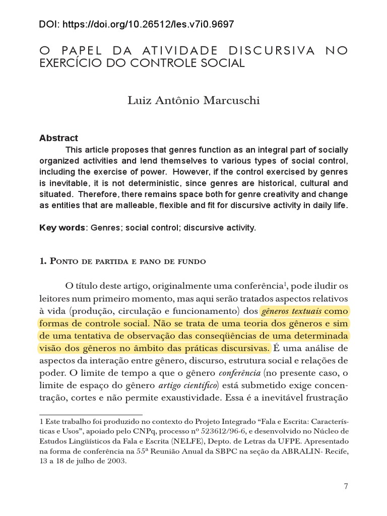 Marcuschi - o Papel Da Atividade Discursiva No Exercício Do Controle ...