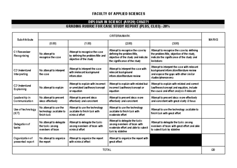 CHM271 - Rubric - Case Study Report | PDF