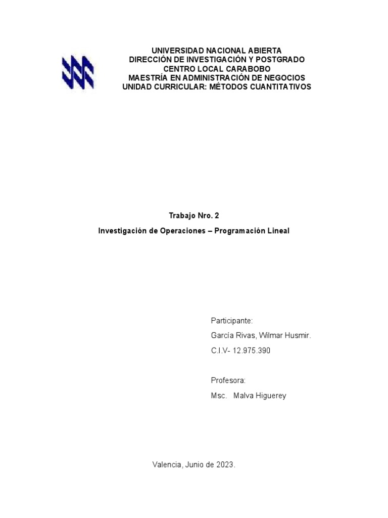 Investigación de Operaciones - Programación Lineal | PDF