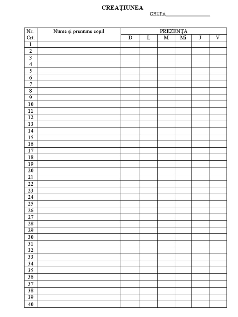 Tabel Prezenta Copii | PDF