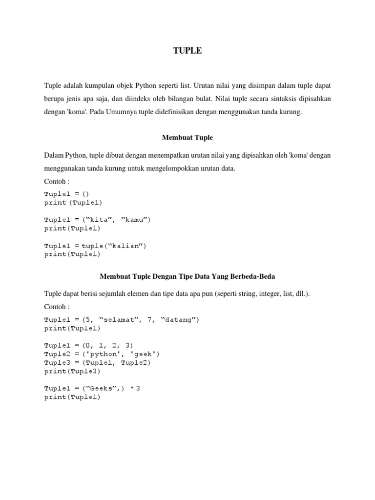 Pengantar dan Contoh Tuple Python | PDF | Metode & Bahan Ajar