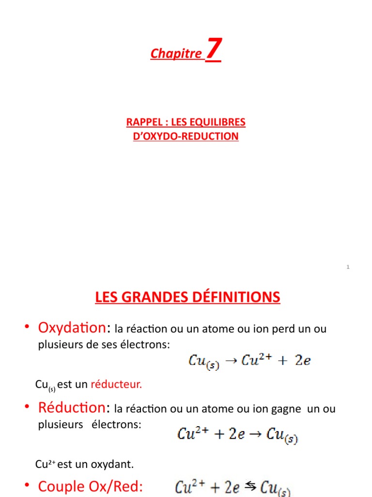 Équilibres Oxydo-Réduction : Concepts Clés | PDF