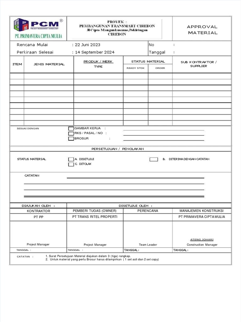 Form Persetujuan Material | PDF
