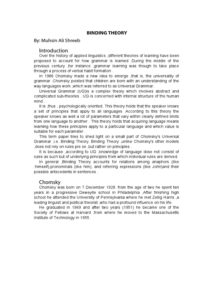 Binding Theory | Download Free PDF | Pronoun | Language Acquisition
