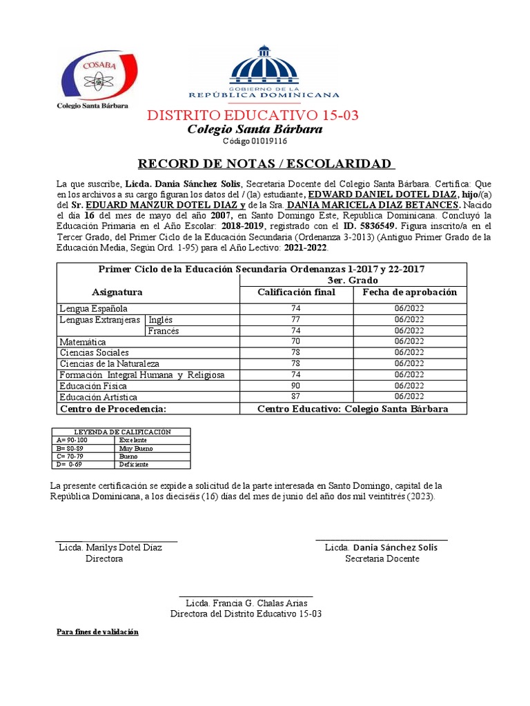 Record de Notas de EDWARD DANIEL DOTEL DIAZ | PDF