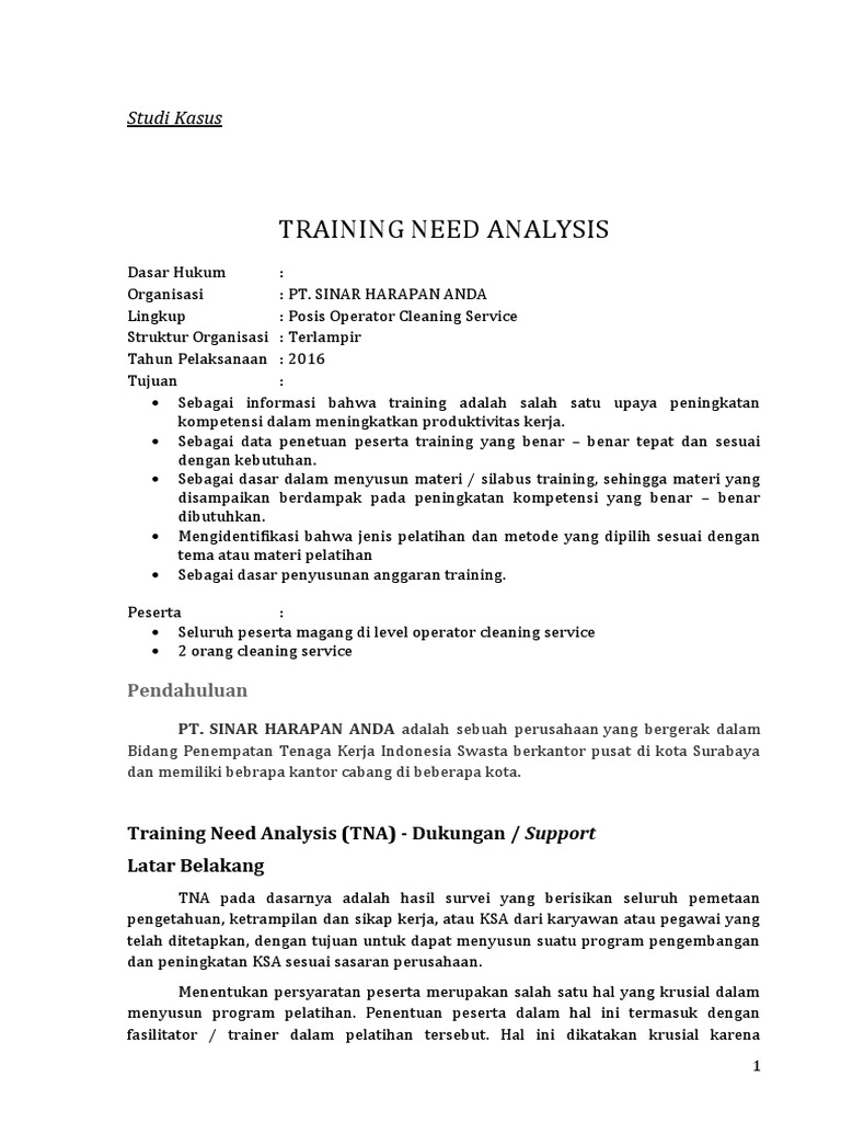 Training Need Analysis: Studi Kasus | PDF