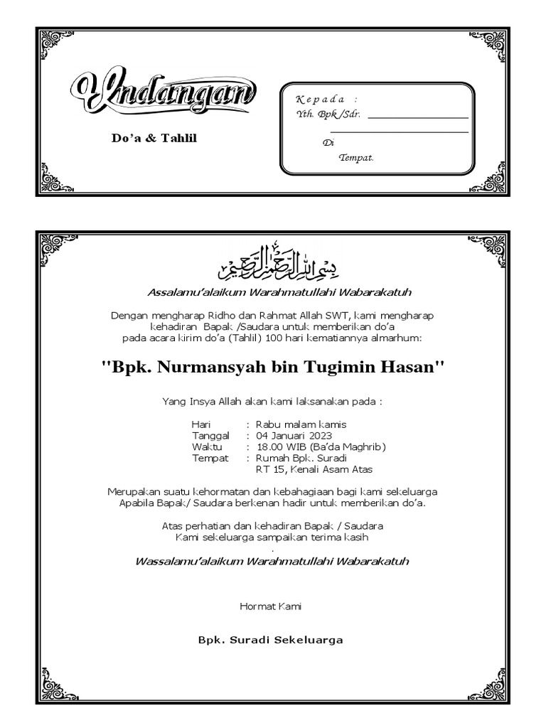 Undangan Tahlil 40 Hari 2 | PDF