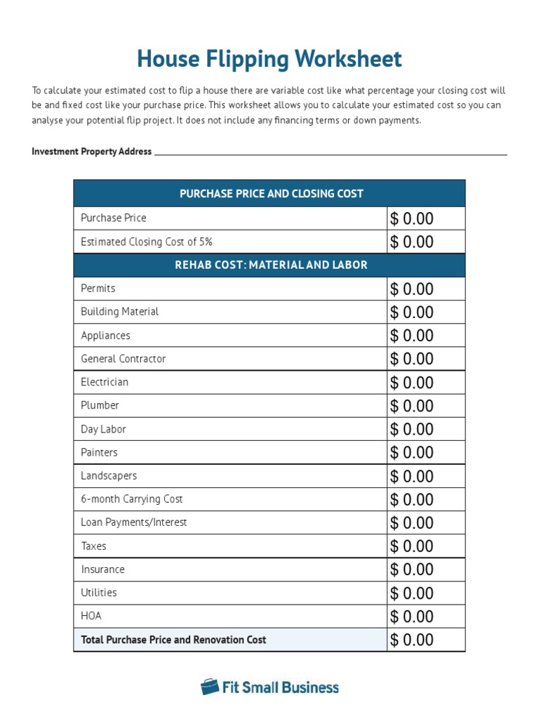 House Flipping Cost Calculator | PDF
