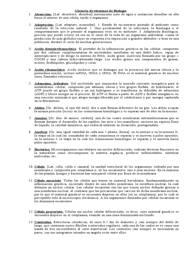 Glosario de Términos de Biologí1 | PDF | Biología Celular) | Eucariotas
