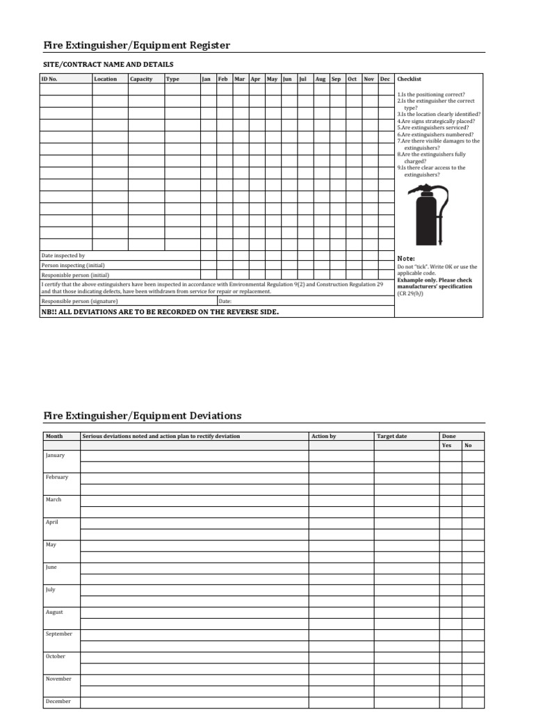 p260 Fire Extinguisher-Equipment Register and Deviations | PDF