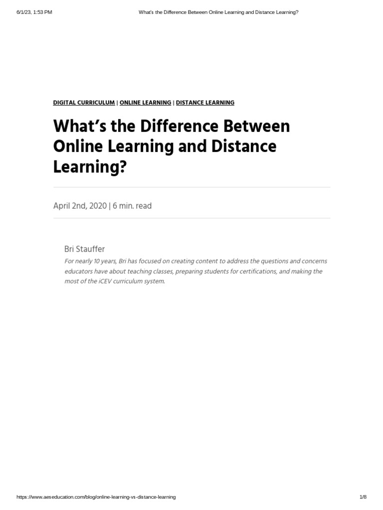 What's The Difference Between Online Learning and Distance Learning | PDF