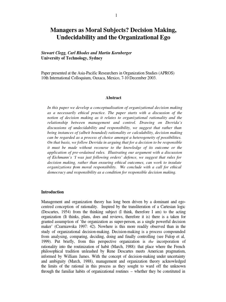 Managers As Moral Subjects Decision Making | PDF | Decision Making ...