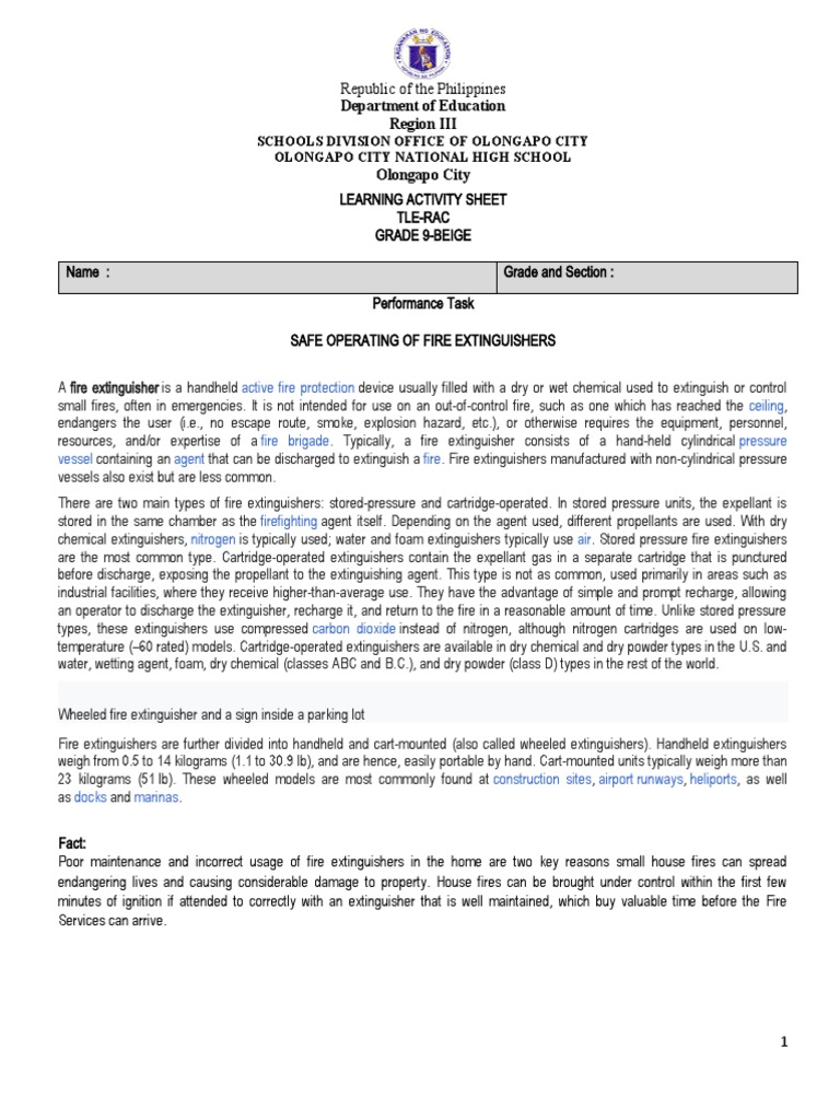 Performance Task Fire Extingisher | PDF | Fires | Safety