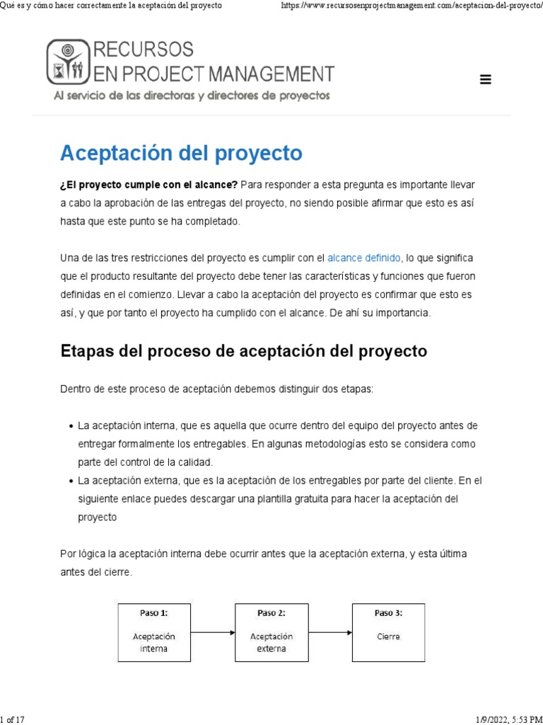 Qué Es y Cómo Hacer Correctamente La Aceptación Del Proyecto | PDF