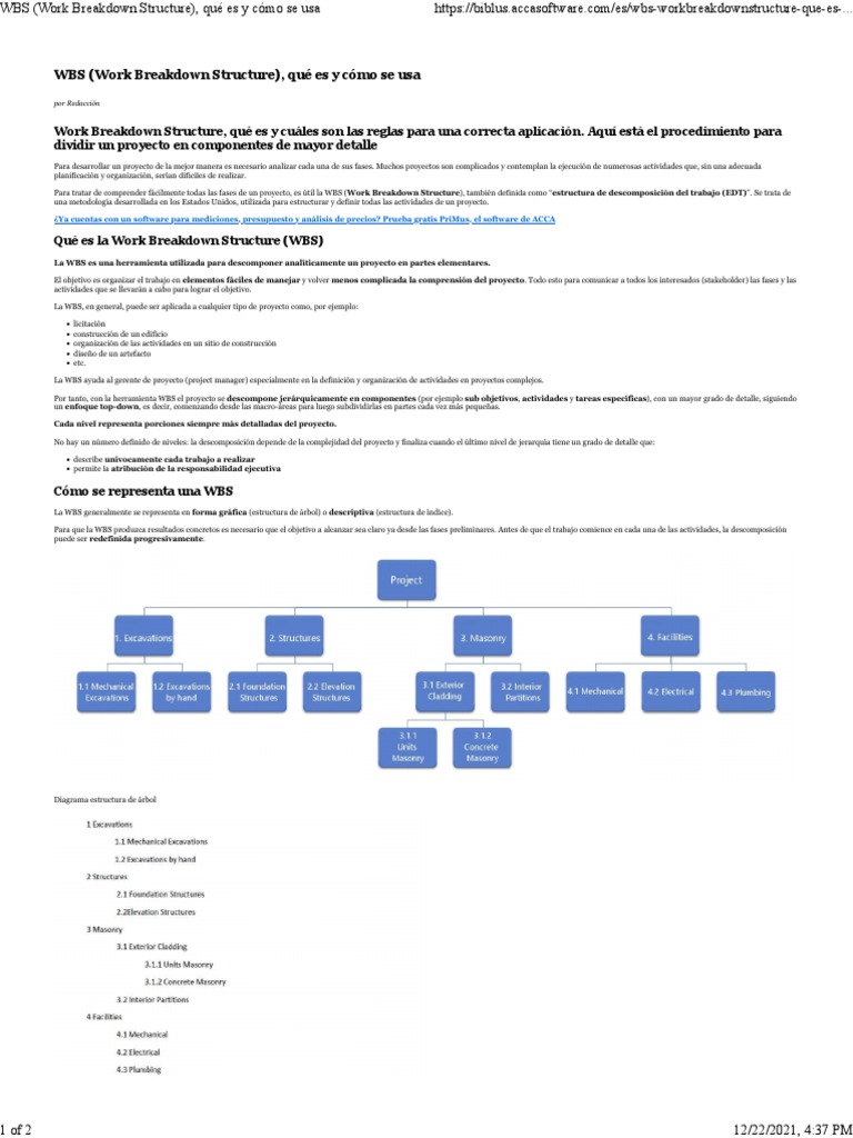 WBS (Work Breakdown Structure), Qué Es y Cómo Se Usa - BibLus | PDF
