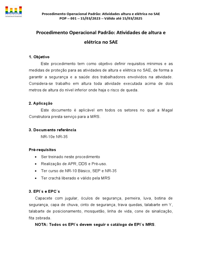 Procedimento Operacional Padrão - Escavação Manual | PDF | Resgate ...