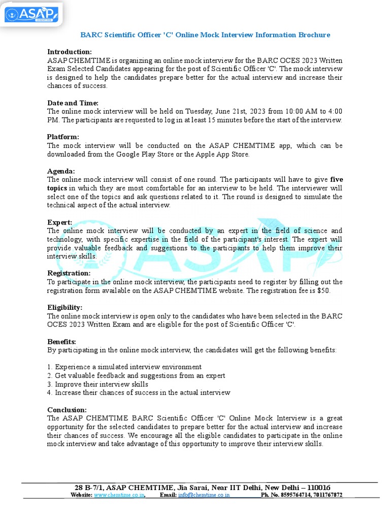 BARC OCES Mock Interview Details | PDF | Expert