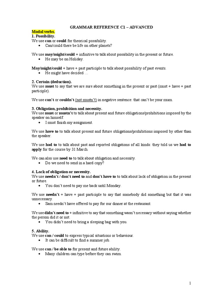 Grammar C1 | PDF | Grammar | Language Mechanics