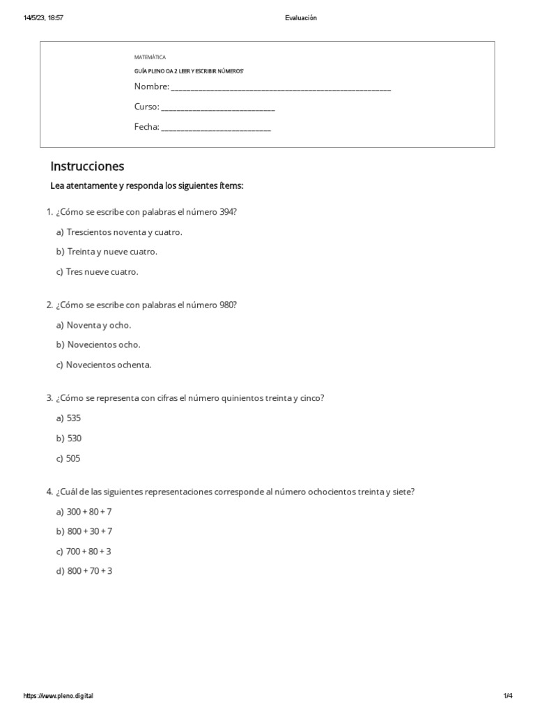 Guía Leer y Escribir Números | PDF