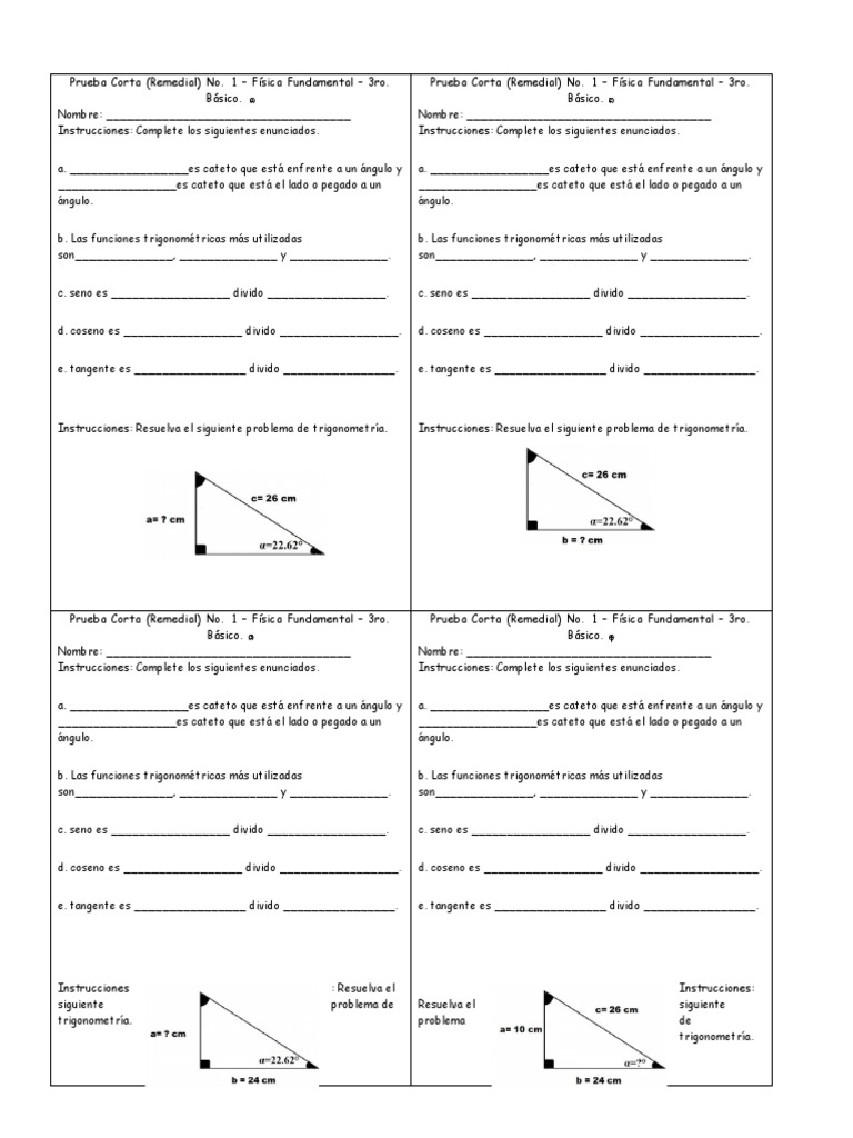 Prueba Corta No. 1 II Unidad FiFu Tercero Básico - Remedial | PDF ...